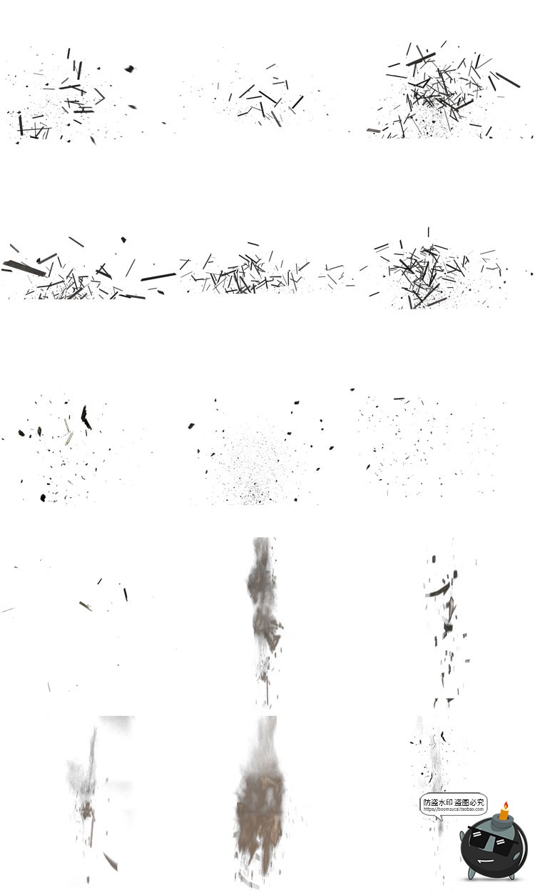 爆炸碎片破碎效果碎片飞溅碎石后期合成装饰元素PNG免抠透明素材