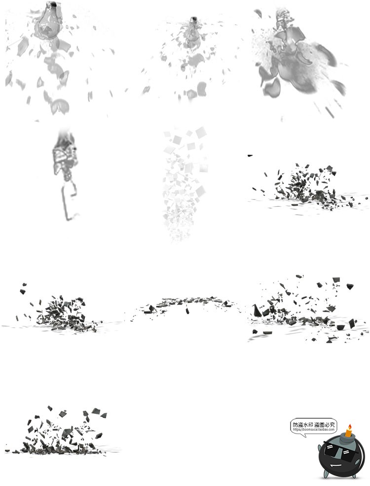 爆炸碎片破碎效果碎片飞溅碎石后期合成装饰元素PNG免抠透明素材